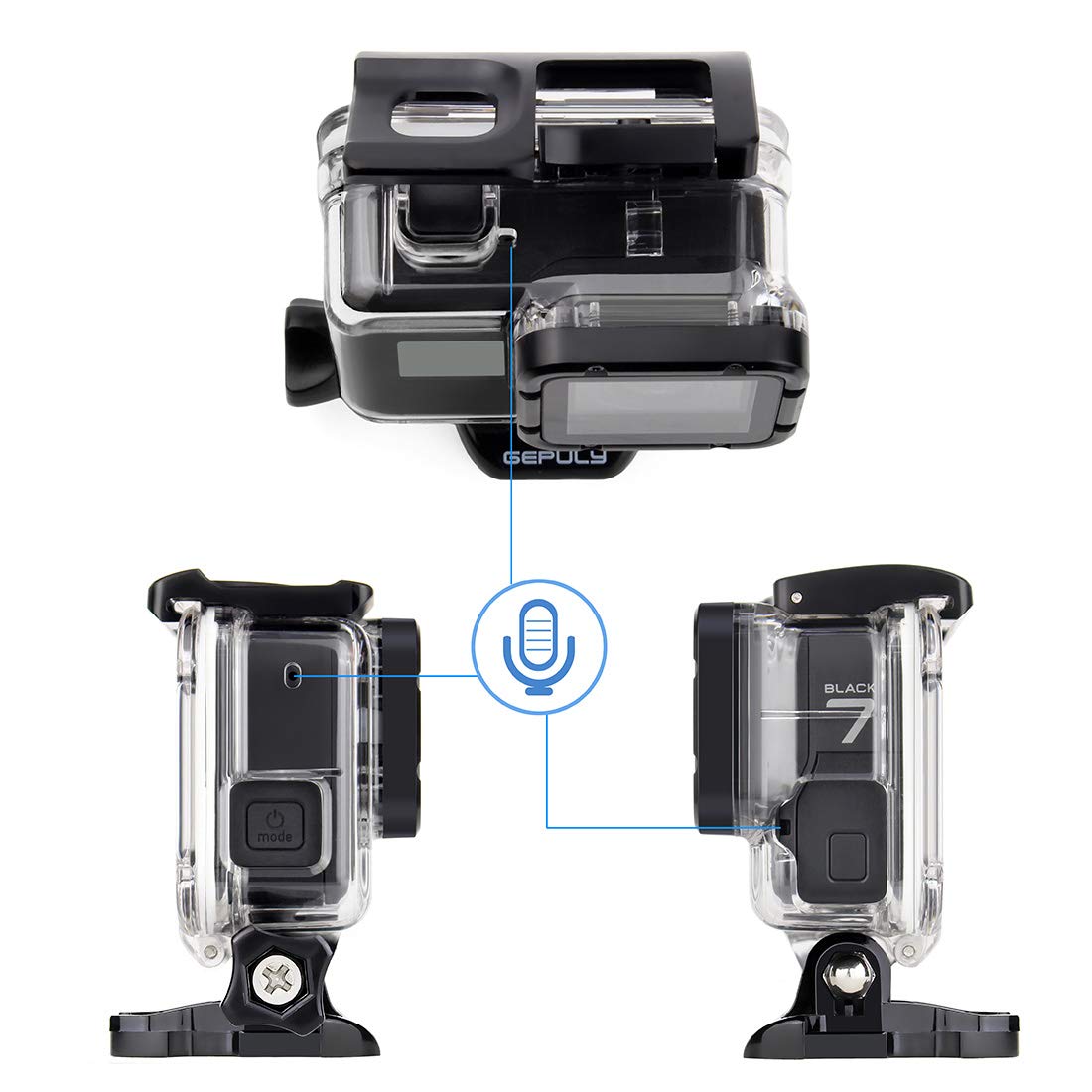 GEPULY Skeleton Protective Housing Case for GoPro Hero 7 Black, Hero 6 Black, Hero 5 Black, Hero (2018) Action Camera - Skeleton Housing Case Offers Better Audio Recording and Heat Dissipation