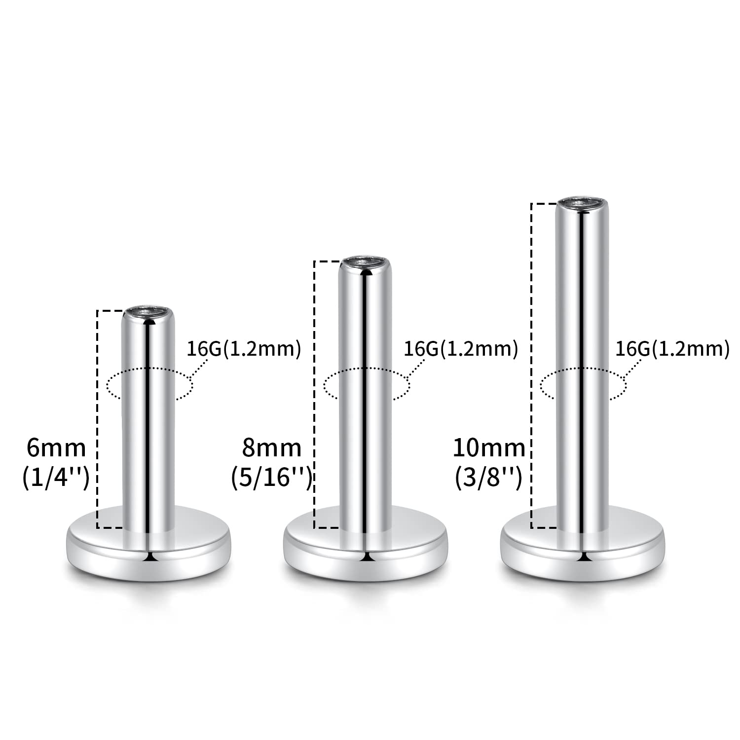 GAGABODY Labret Studs16g G23 Titanium Lip Piercing Jewelry 8mm Internally Threaded Labret Helix Cartilage Tragus Monroe Labret Post 6mm 3pcs Lip Studs 10mm Silver Earring Piercing Without End