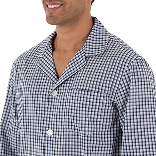 Fruit of the Loom mens Long Sleeve Broadcloth Pajama Set, Navy/White Check, Large US