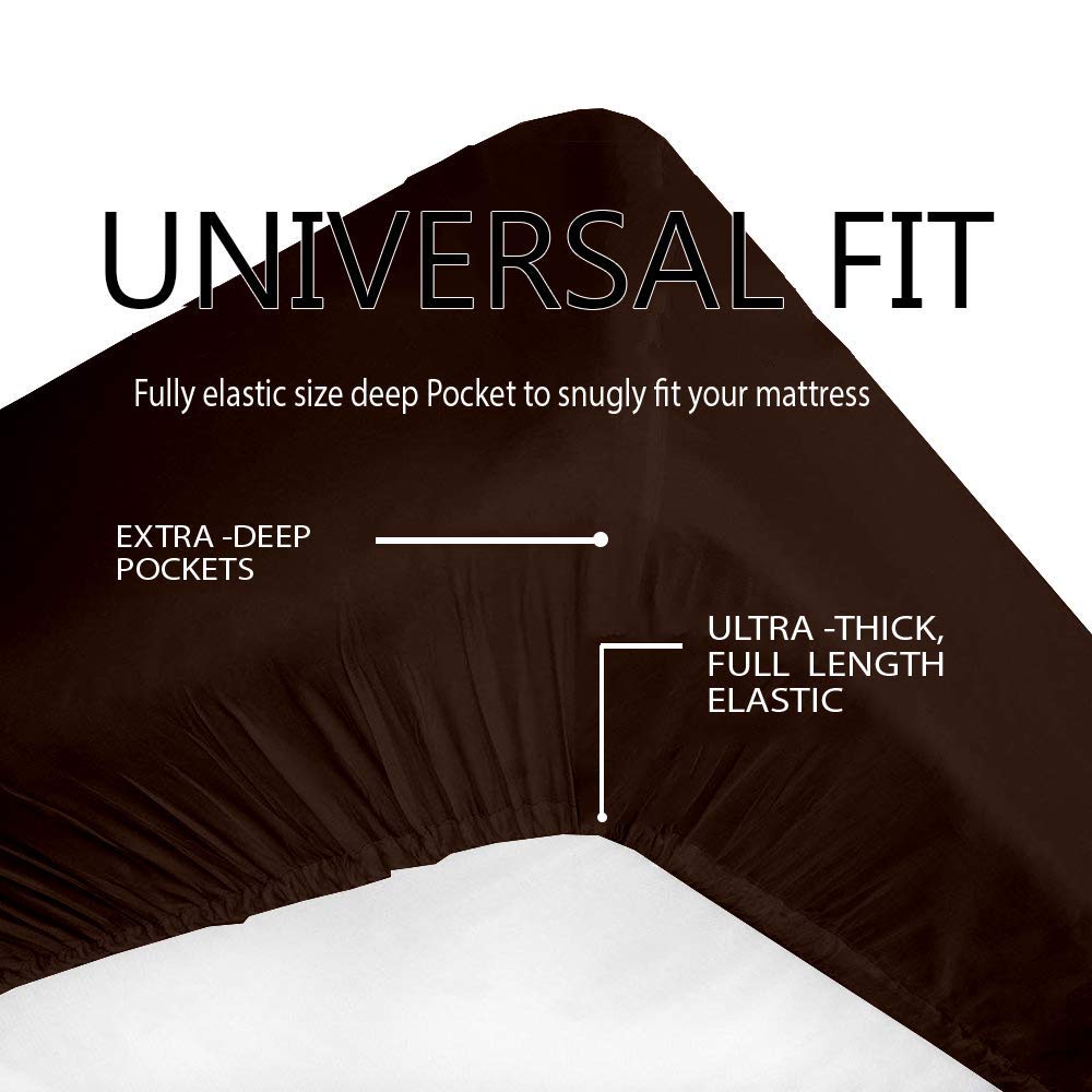 Fitted Bedsheet 12 Inches Deep Pocket 600 Thread Count 100% Cotton Elasticated, Hotel Luxury Sheet, Full Size Sheet (Chocolate Solid)