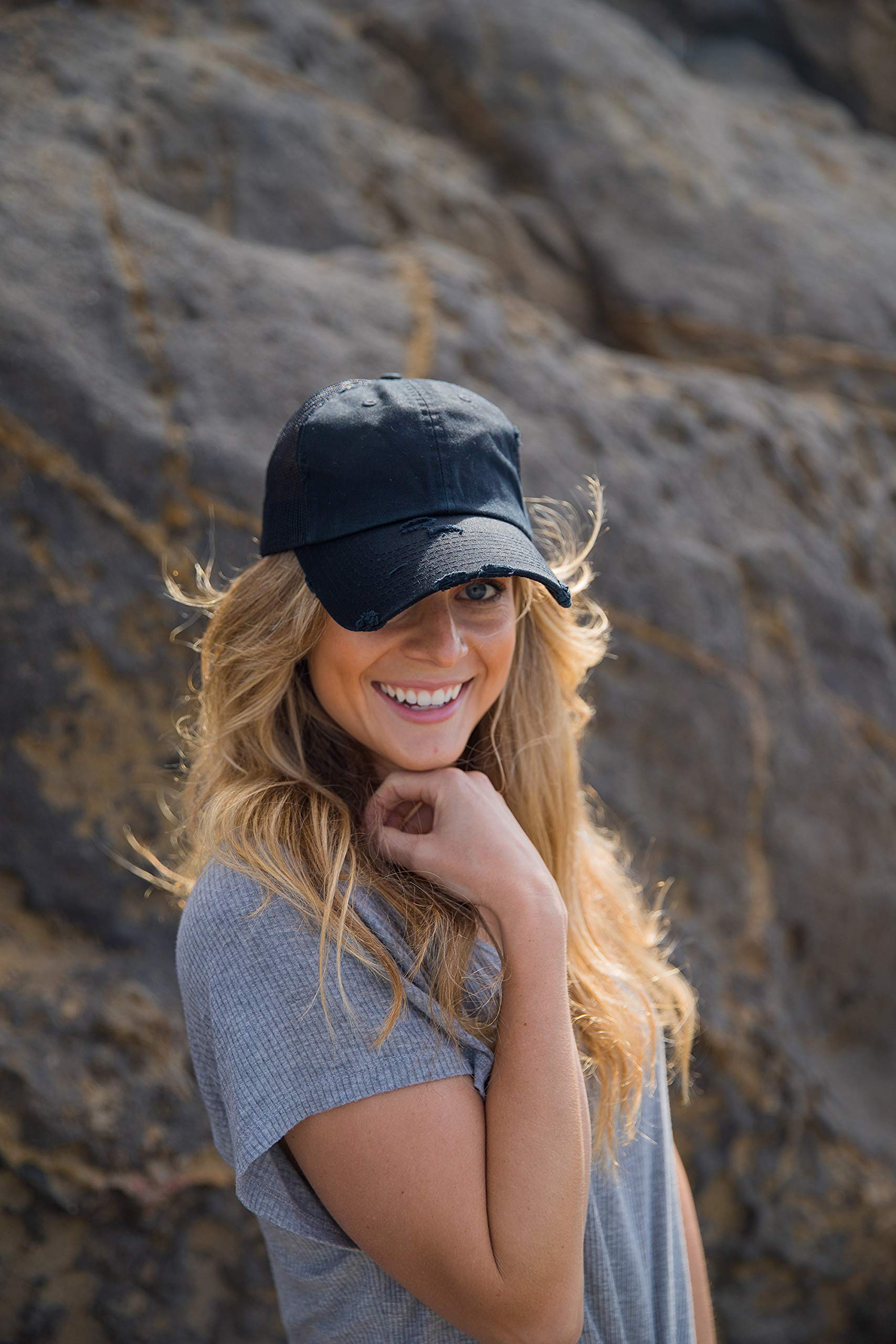 Funky Junque Distressed Trucker Dad Hat - Black