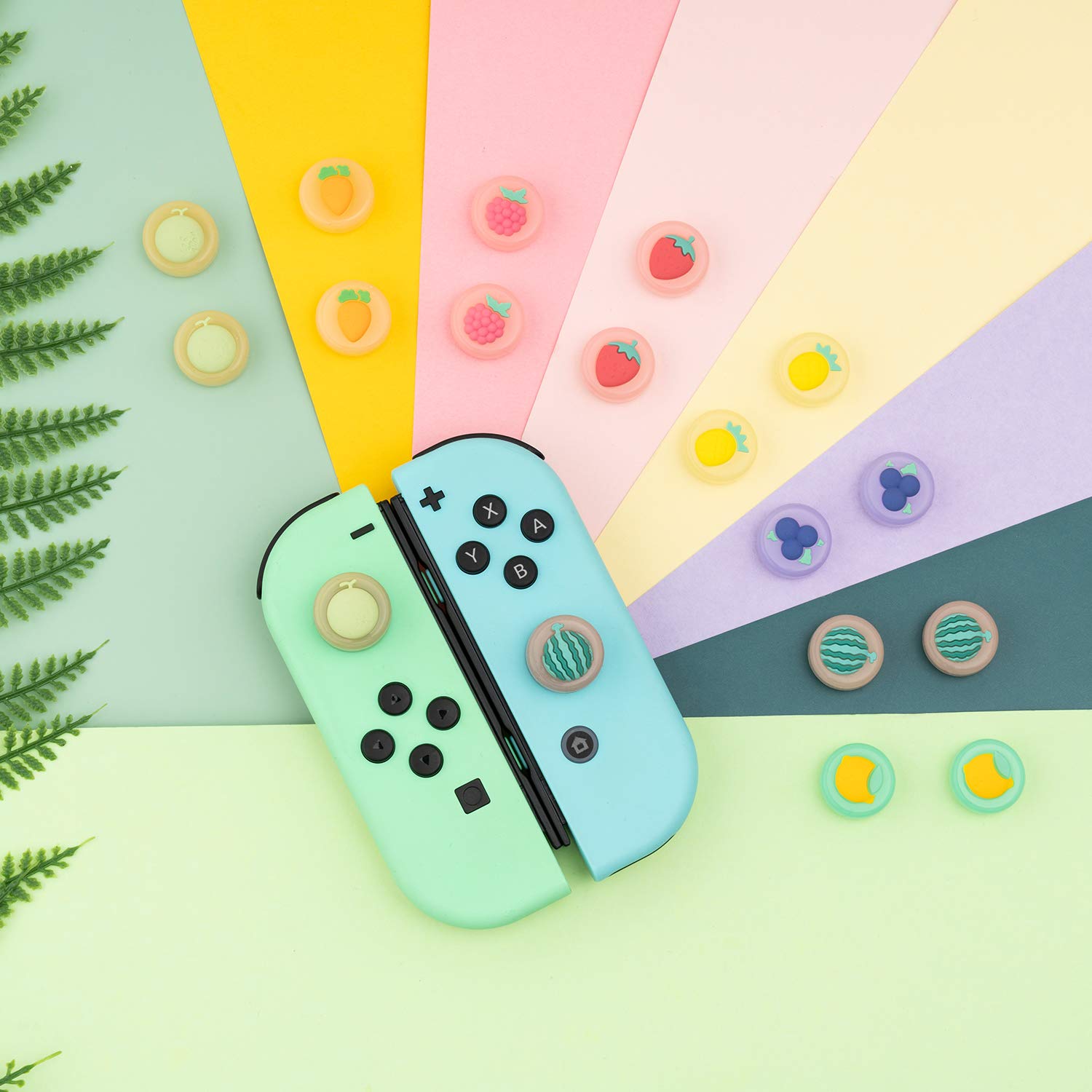 GeekShare Fruit Theme Thumb Grip Caps,Compatible with Nintendo Switch & Switch Lite Only,Soft Silicone Joystick Cover,4PICS -- Lemon and Strawberry