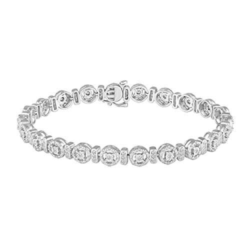 Fifth and Fine 1 Carat tw Natural Diamond Halo Tennis Bracelet in 925 Sterling Silver