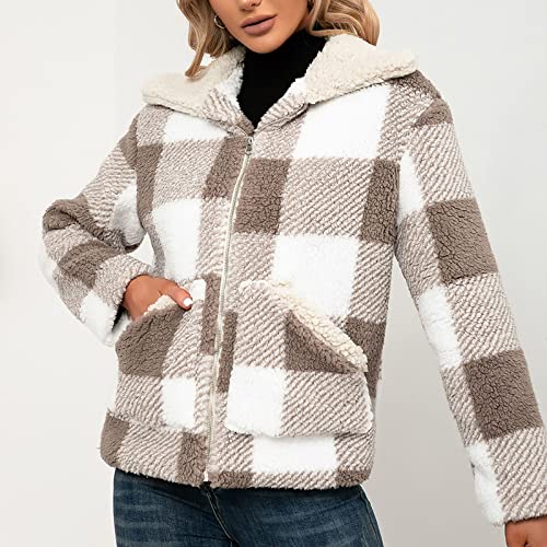 FMCHICO Womens Pullover Fuzzy Fleece Sweatshirt Oversized Hoodie With Pockets Khaki