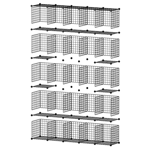GEORGE&DANIS Wire Cube Storage Organizer Portable Wardrobe Closet Multi-Use DIY Shelf Modular Bookshelf Bookcase Metal Rack (71x14x71 inches), Black