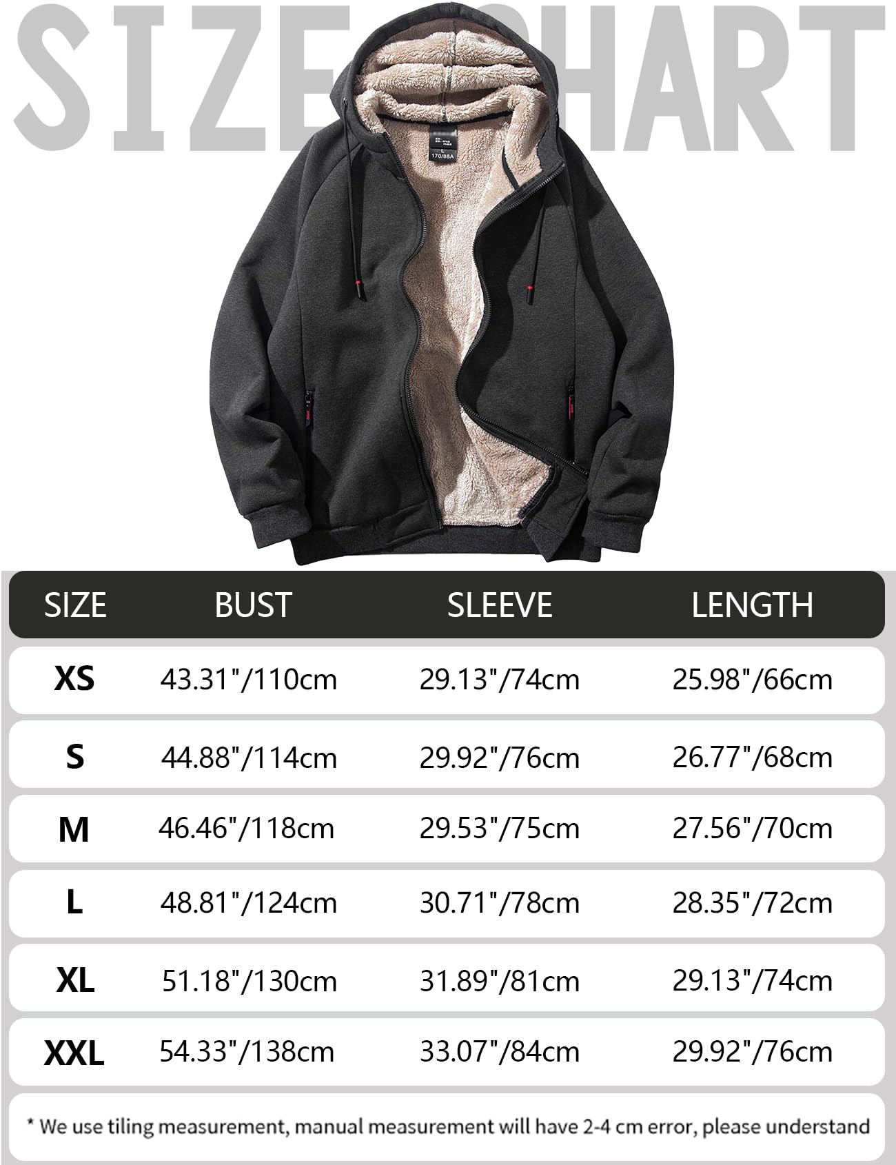 Gihuo Men's Winter Sherpa Lined Hoodie Zip Up Sweatshirt Heavyweight Warm Fleece Jacket with Pockets (Dark Grey, Large)