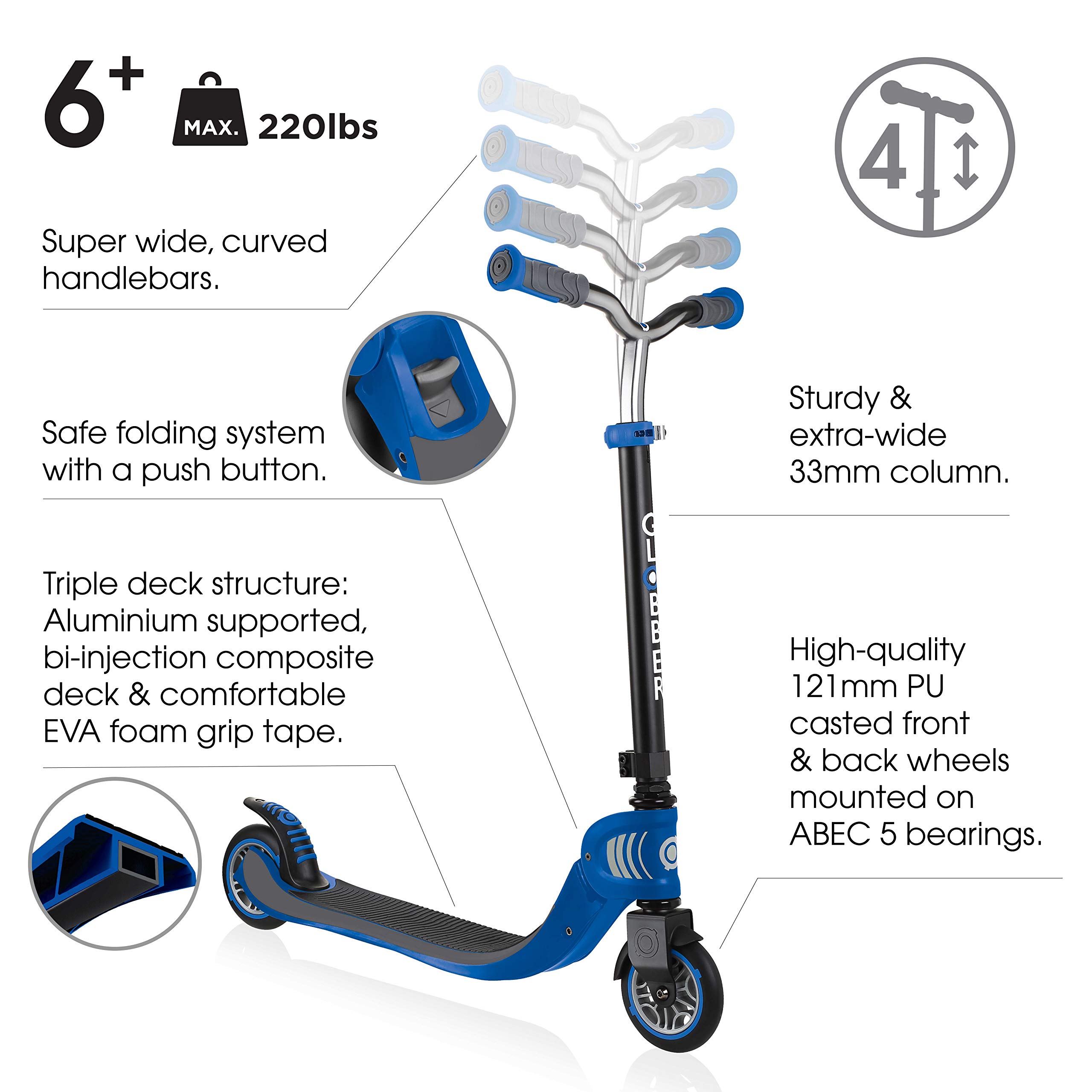 Globber Flow Foldable 125 2-Wheel Scooters Perfect Choice for Children to Transition to Their First 2-Wheel Scooter. Adjustable Features, Robust Design