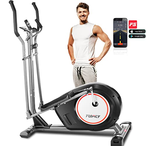 FUNMILY Elliptical Machine for Home, Elliptical Machine Cross Trainer with APP, 8 Level Magnetic Elliptical with LCD Monitor and Pulse Sensors Max Capacity 390lbs (Silver)