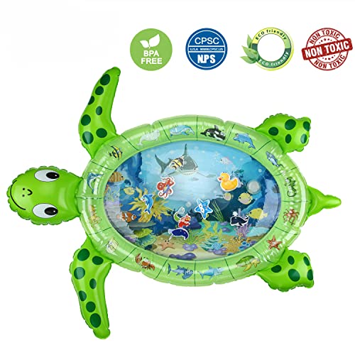 gebra Inflatable Tummy Time Water Mat Sea Turtle Shape Play Mat for Baby Boy Girl 0 3 6 9 Month