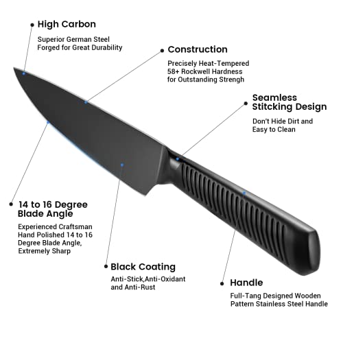 Knife Set,18 Pieces Kitchen Knife Set with Wooden Block,High Carbon German Stainless Steel Knife Block Set,Ultra Sharp, Full-Tang Design with Black Coating