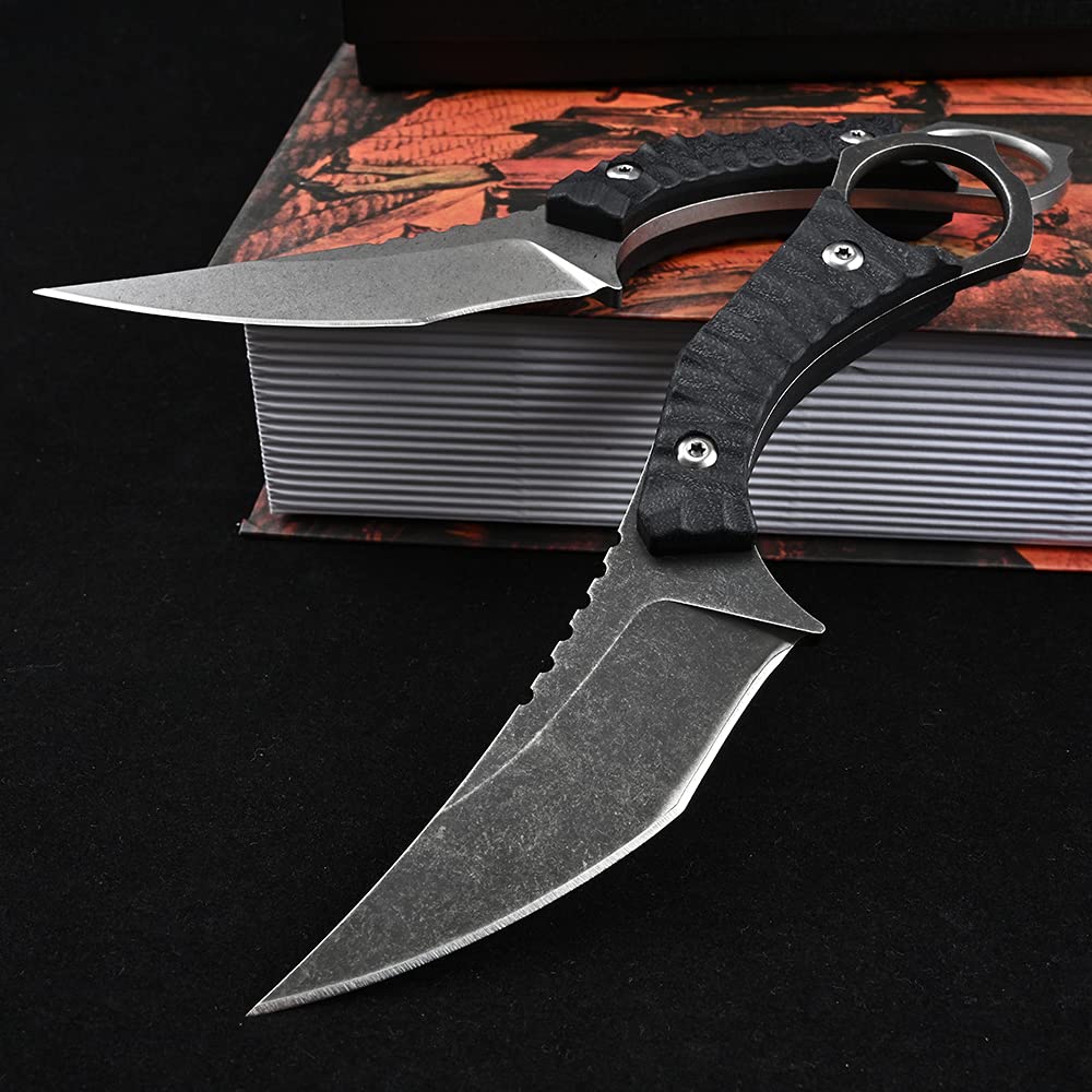Gtkii Gtk152 Fixed Blade Knife, D2 Steel Blade G10 Handle EDC Tool Knives with Kydex Sheath, Cool Strong Sharp Fixed Knife for Outdoor Camping Hunting(Black)