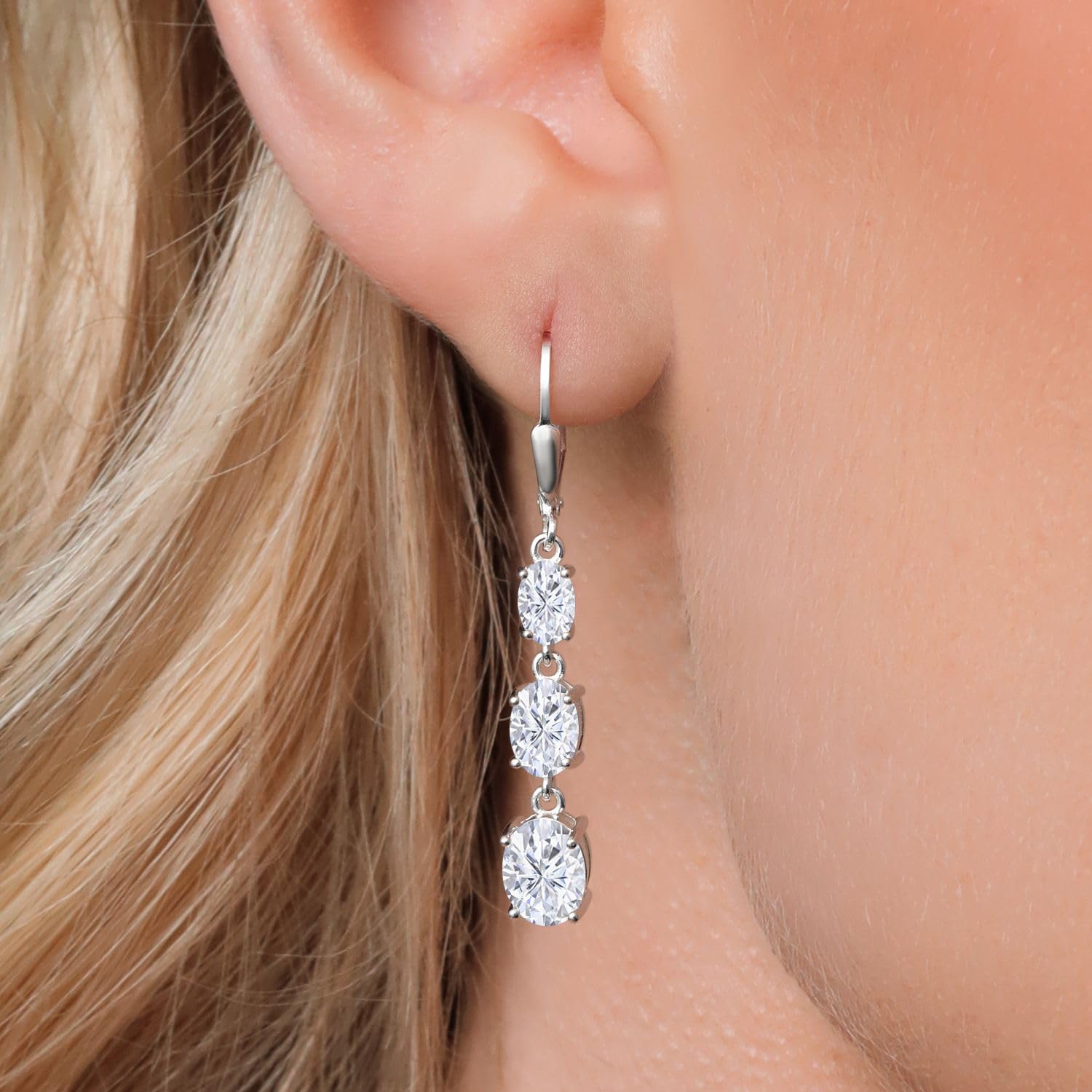 Gem Stone King 925 Sterling Silver Gemstone Birthstone 3-Stone Drop Dangle Earrings | Oval 8X6MM 7X5MM and 6X4MM | Three Stone Leverback Earrings For Women