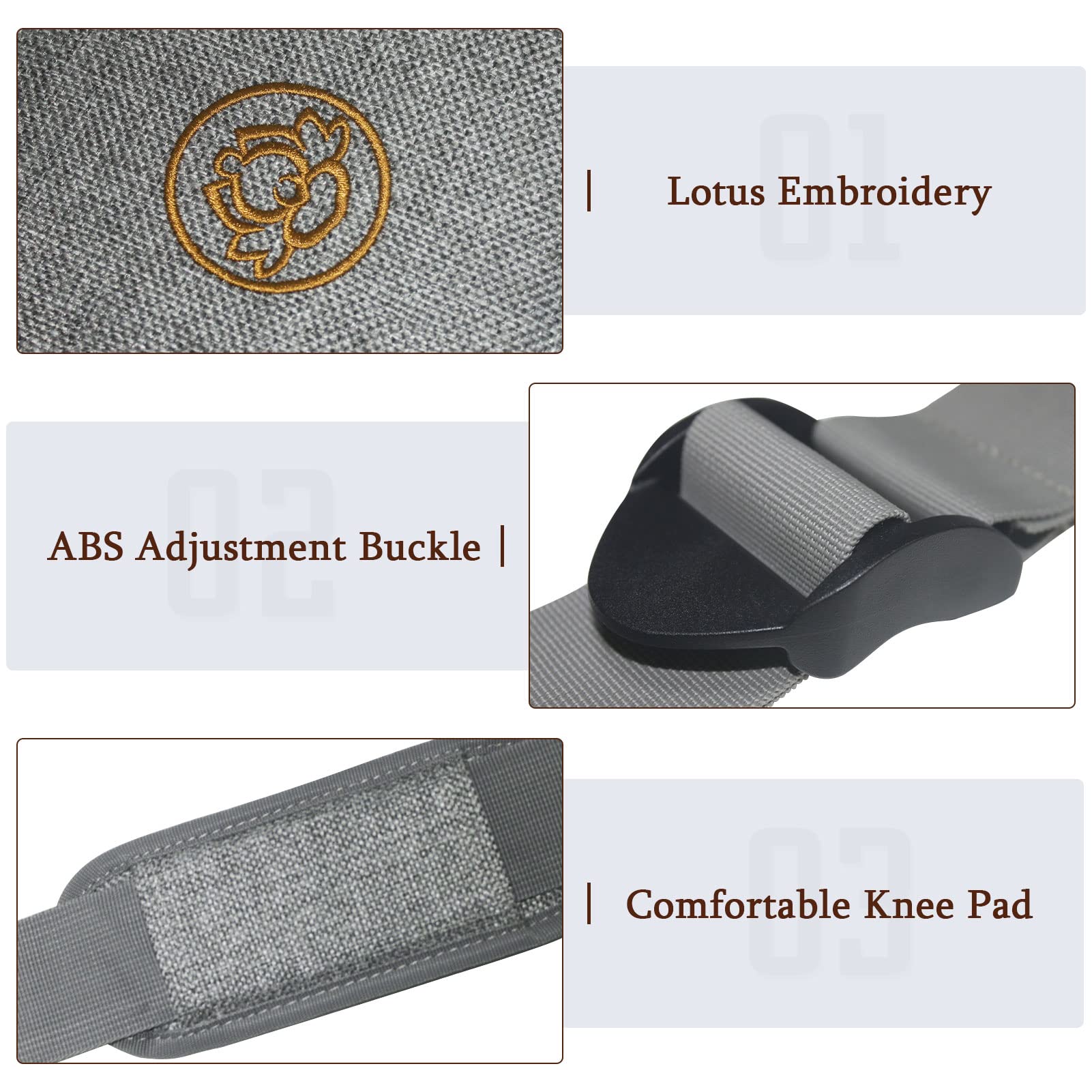 GeeJery Zafu Meditation Seat Belt With Lower Back Support, Healthy Posture Support Strap , Meditation Accessories Decor Unique Gift Helpful for Yoga, Relaxation and Prayer (Gray)