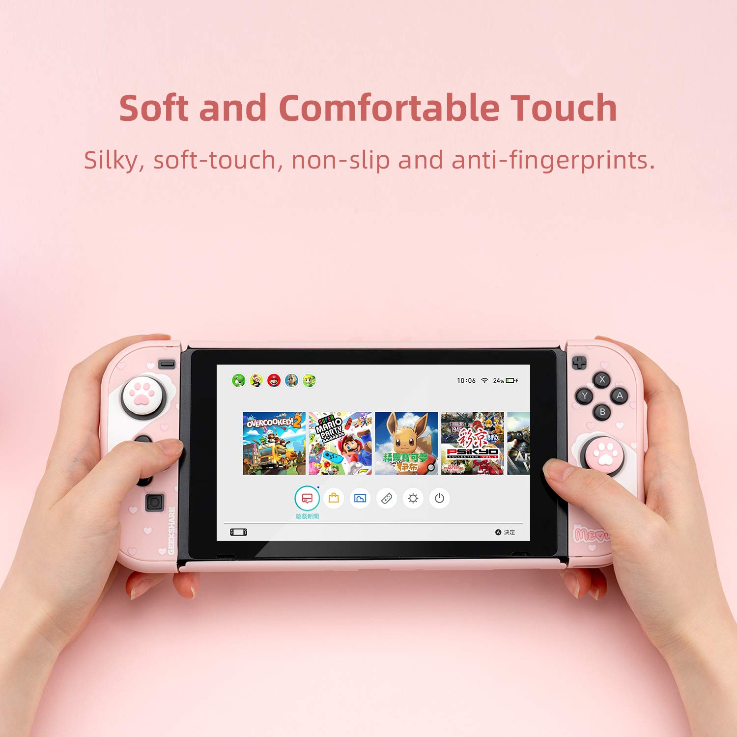 GeekShare Protective Case for Nintendo Switch, DIY Replacement Housing Shell Case Set for Nintendo Switch Console and Joycon - Anti-Scratch and Soft Touch PC Material (Pink Cat)