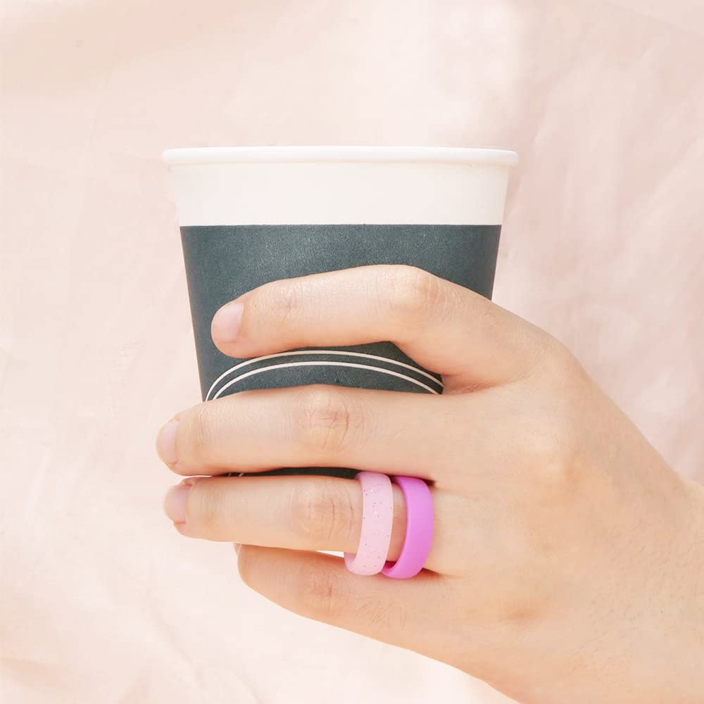 GALANI Silicone Wedding Rings Set for Women Glitter Silicone Stacking Rings for Engagment Promise Friendship Love Size 8