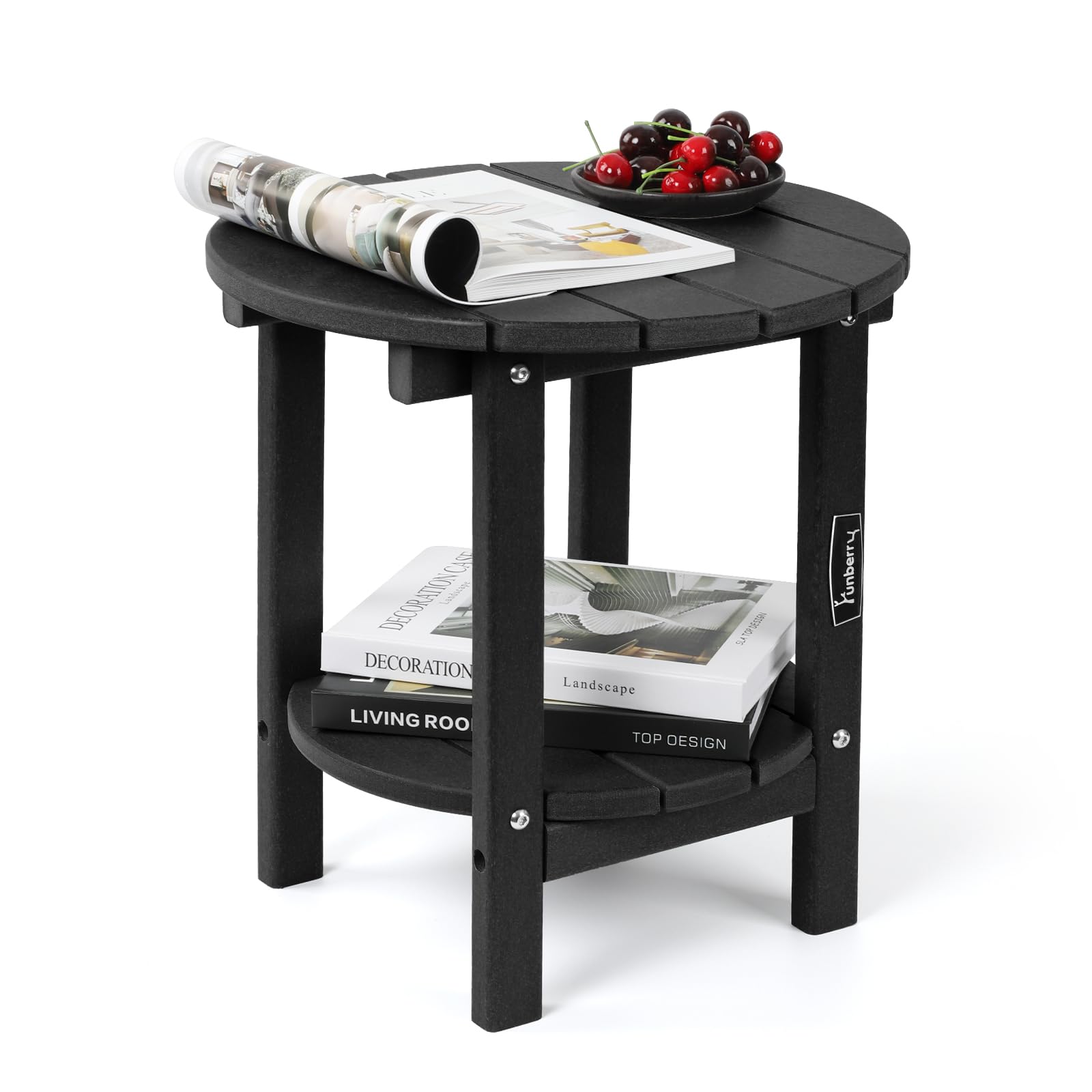 FUNBERRY Outdoor Side Table,Outdoor Side Tables for Patio,2-Tier Round Patio Side Table,Outdoor End Table,Porch Table,Outdoor Accent Table,Pool Side Table,Adirondack Side Table