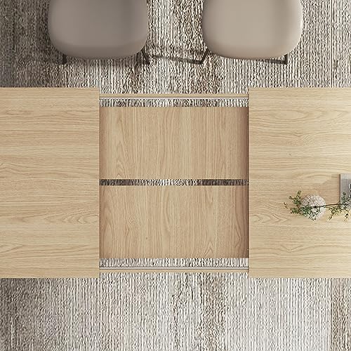 Fingertip WD Extendable Dining Table for 6-10 person, Wooden Dining Room Table, Modern Extendable Table for Gatherings, Meeting for Small Kitchens, Dining Office Areas(Natural)