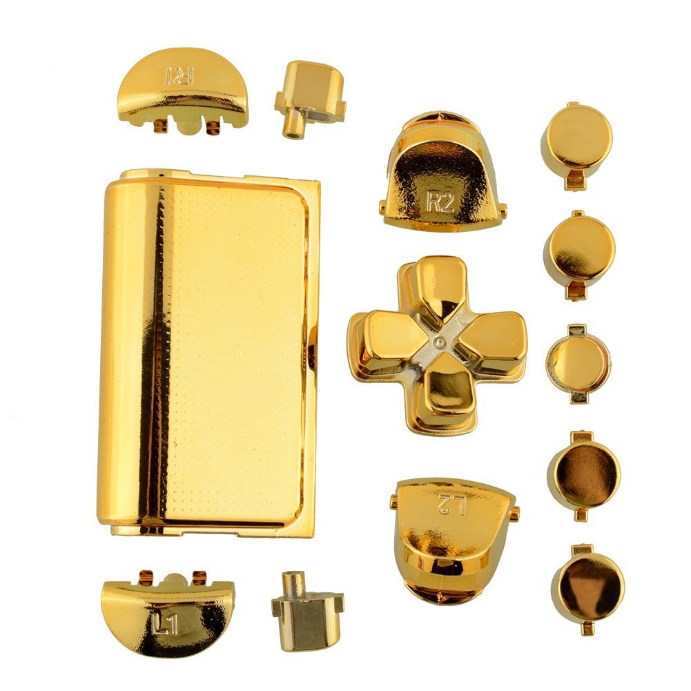Full Buttons Mod Kits Chrome Gold Plating L1 L2 R1 R2 Replacement Full Trigger Buttons Kit for Sony Playstation 4 Ps4 Controller 4 (with 2 pcs Springs)