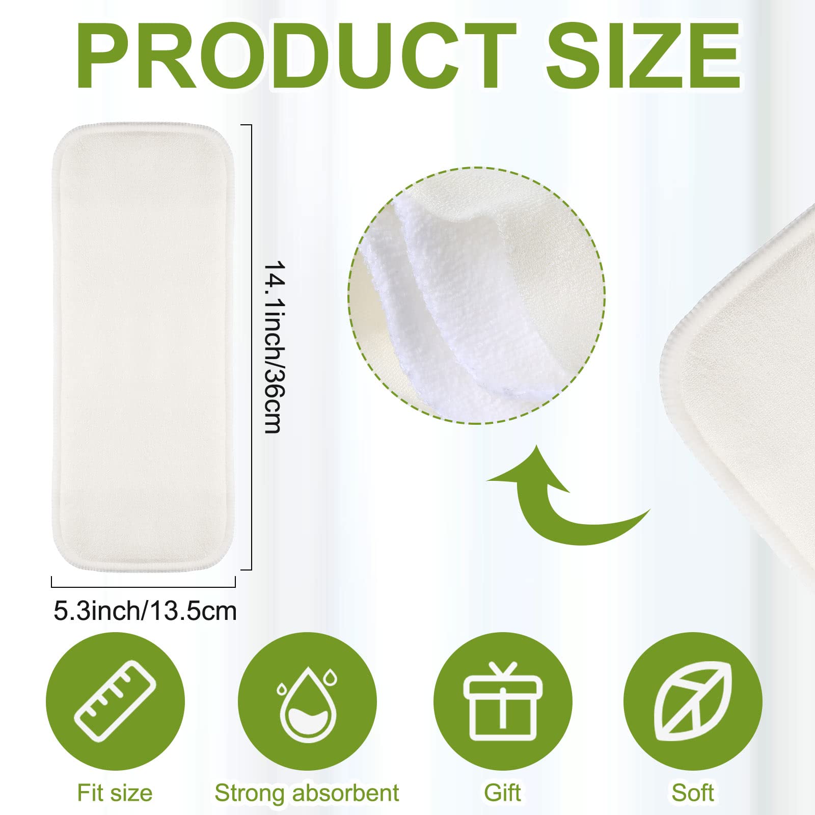 Nuanchu 20 Pcs Cloth Diaper Insert, 4 Layer Reusable High Absorbing Washable Liners for Baby, Suitable for Newborn Boys and Girls, 14.1 x 5.3 Inch