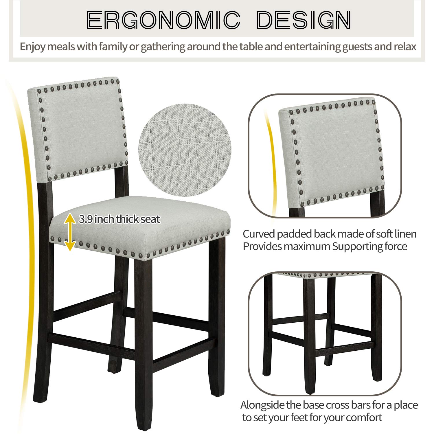 FRANSOUL Classic and Traditional Style 6 Piece Set, Rectangular Extendable Table,Desk, 4 Upholstered Dining Chairs,Bench,Kitchen Dinette,Diningroom,Guest Room, Home Bar,White+Gray