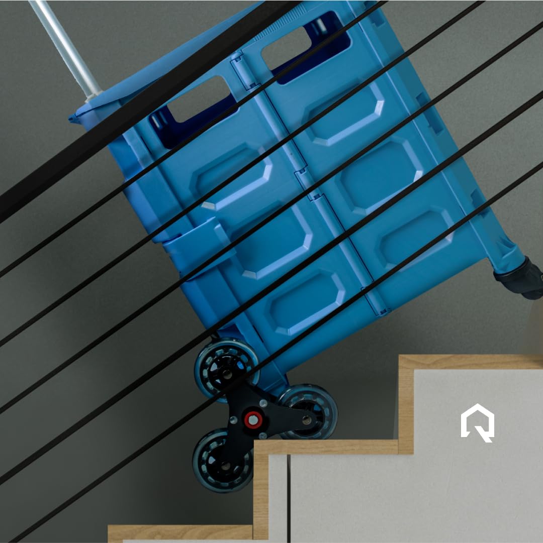 Foldable Rolling carts with Wheels, Heavy Duty Four Wheeled Stair Climber Rolling Utility Collapsible Trolley Pull Cart with Handle Perfect for Office, School, Grocery (Baby Blue)