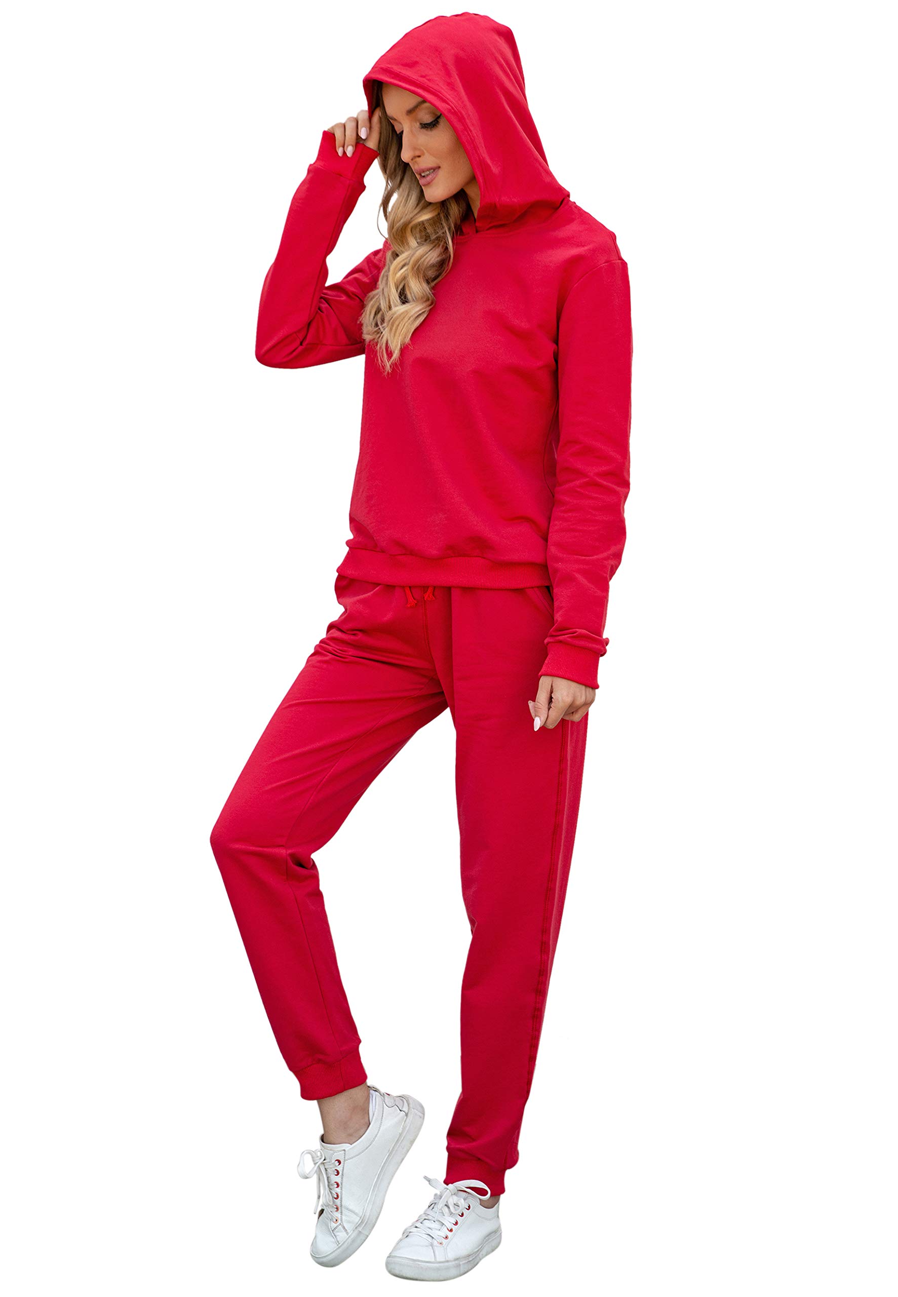 GUANYY Women’s 2 Piece Outfits Casual Sweatsuits Pants Set, Wine Red, Size Small