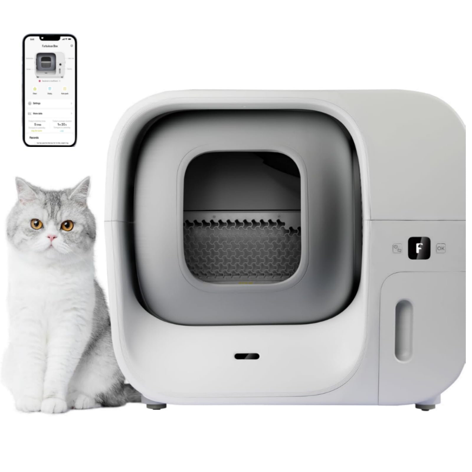 Furbulous Box Automatic self-Cleaning and Packing cat Litter Box APP Control Smart Monitor System Integrated Safety Protection 60L Large Capacity Litter Box for Multi Cats