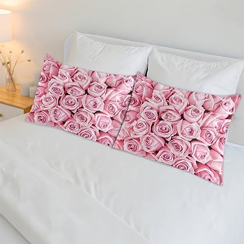 Pink Roses Satin Pillow Cases Silk Satin Pillowcase for Hair and Skin Standard Set of 2 Super Soft Silk Pillowcase with Envelope Closure (20x26 in)