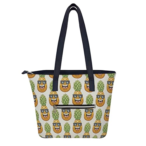 Happy Pineapple Women's Tote Bag PU Leather Shoulder Bag Handbags Purse For Work Shopping Travel