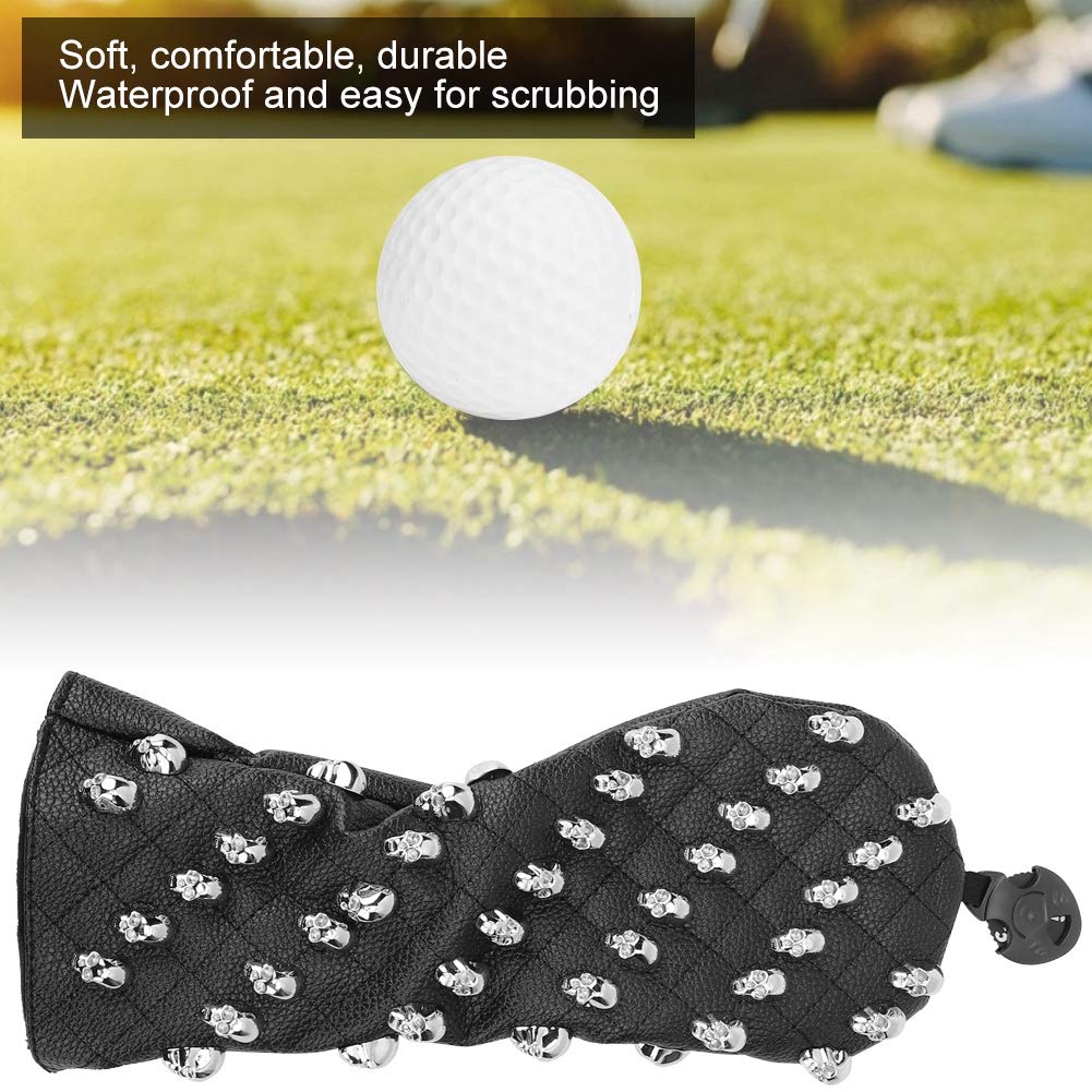 Golf Head Cover,Keenso Golf PU Skull Wooden Club Head Protector Cover Headcover Protector Accessory Black(M)