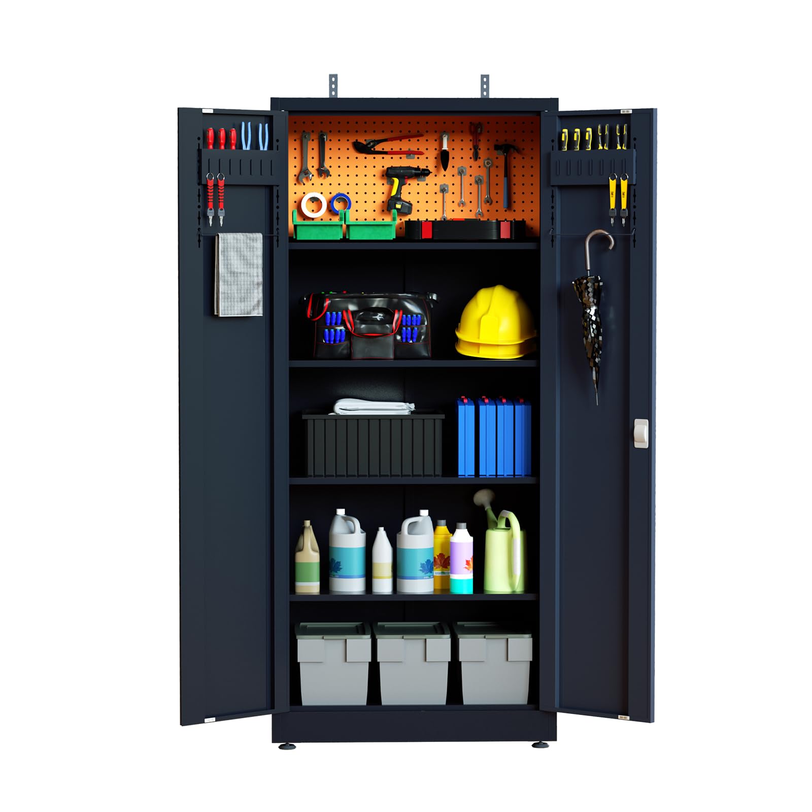 Garage Storage Cabinet Metal Storage Cabinet with 2 Doors and 4 Adjustable Shelf Height and Leg Levelers for Office, Home, School, Garage (Dark Gray, 43 inch)