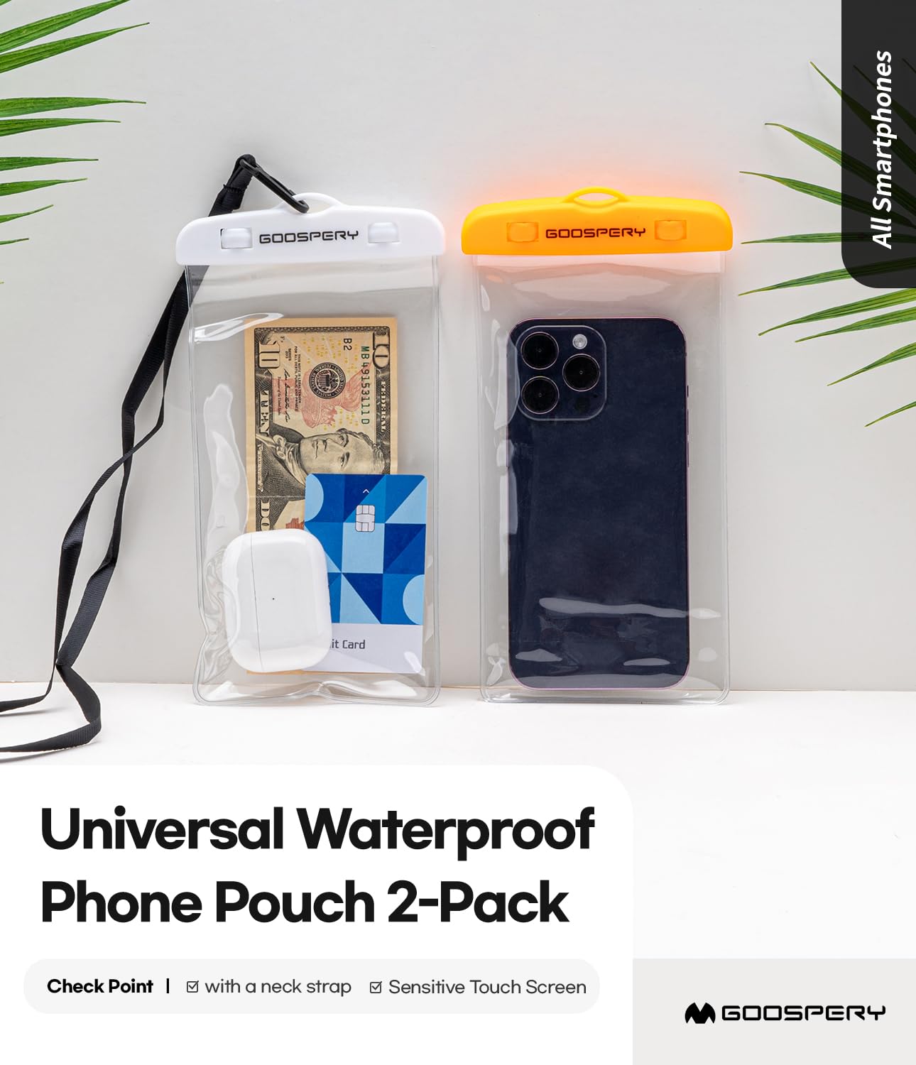 GOOSPERY [2-Pack Universal Waterproof Phone Pouch, Underwater Cellphone Dry Case Beach Bag Compatible with iPhone 14 13 12 11 Pro Max Mini Xs XR, Galaxy S23 S22 S21 S20 Ultra Note20 up to 6.8"