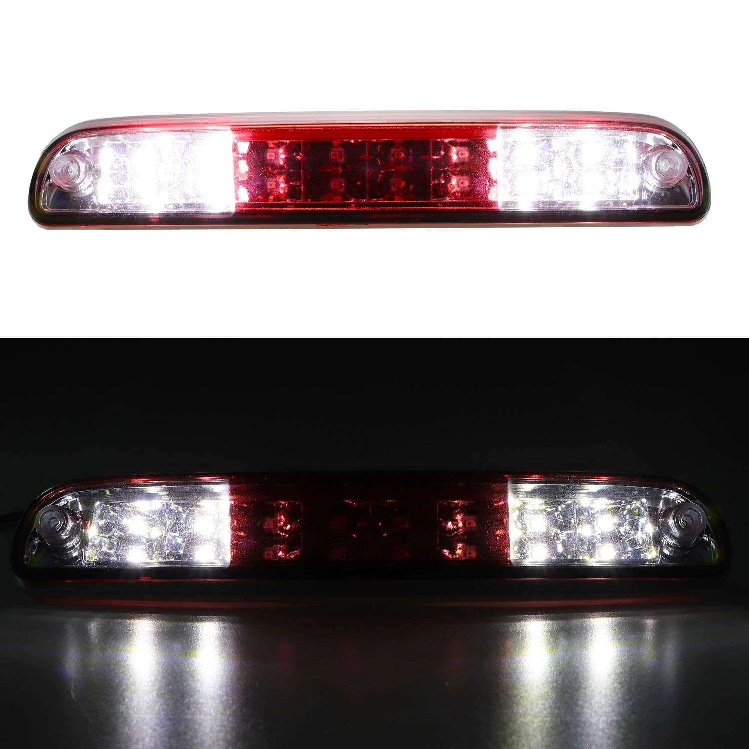For Ford Explorer/F-250 F-350 Super Duty/Ranger/Mazda B series 3rd Third Brake Cargo Light Center High Mount Dual Row LED Lamp Tail Light Electroplating Housing (Red)