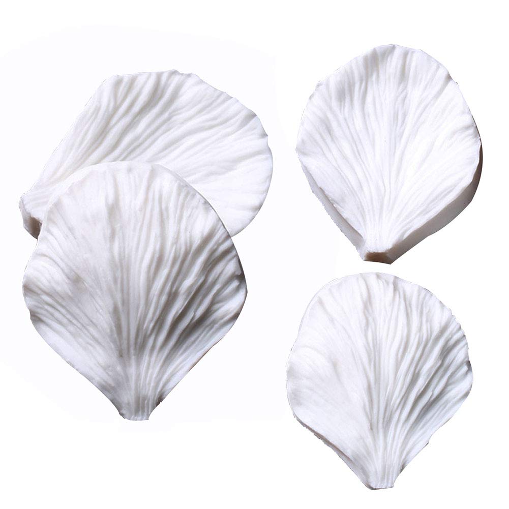 KALAIEN 5pcs Stainless Steel Peony Cutter 2pcs Fondant Silicone Mold Gumpaste Peony Sugarcraft Flower Veining Mold Veiner Petal Making Tool