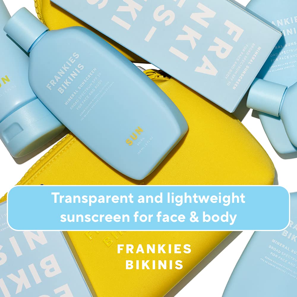 Frankies Bikinis Mineral Sunscreen SPF 30, Transparent Coral Reef Safe Body & Face Sunblock, Non-Nano Zinc Oxide Based Sunscreen Lotion, Broad Spectrum Physical Solar Skin Protector Vegan, 5 Fl Ounces