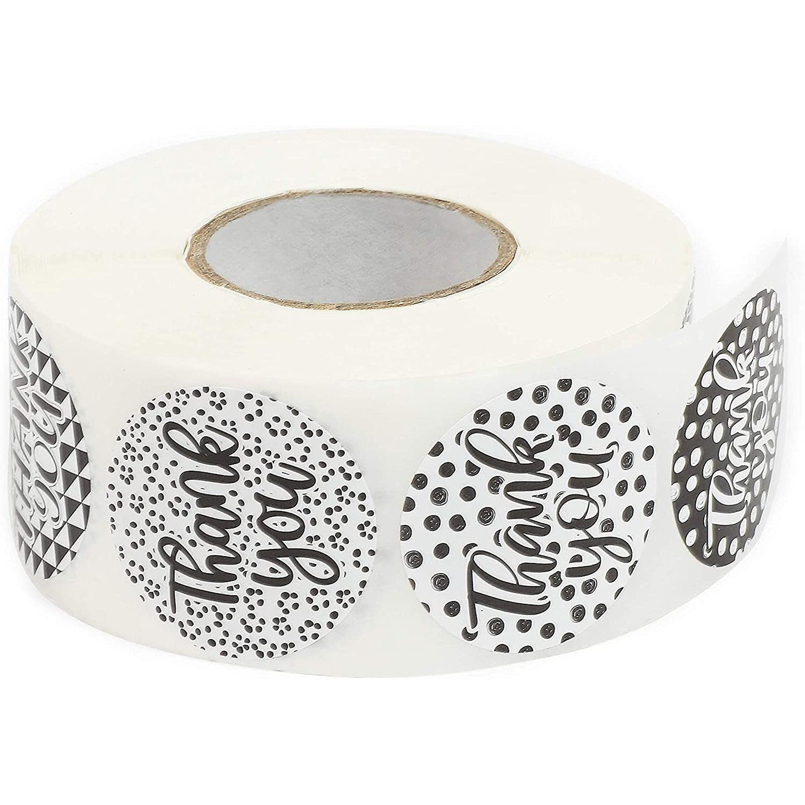 Geometric Thank You Stickers Roll (Black, White, 1.5 in, 1000 Pack)