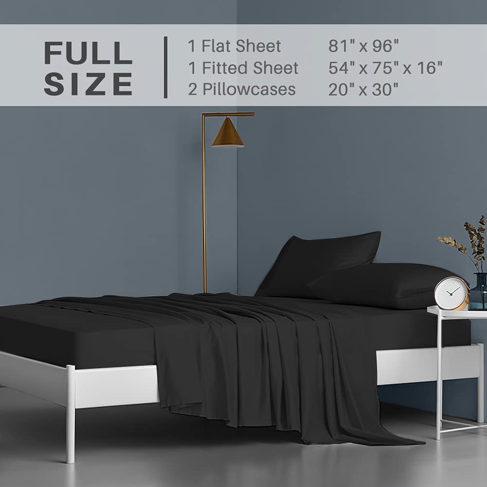 Full Bed Sheet Set, 4pcs Bedding Sheets & Pillowcases, Soft Microfiber 1800 Thread Count 16" Deep Pocket Luxury Bed Sheets - Hypoallergenic, Wrinkle & Fade Resistant (Black)