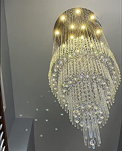Flashing God D32''X H120'' High Ceiling Chandelier Crystal Raindrop Chandeliers Staircase Large Chandelier Villa Entrance Foyer Ceiling Light High Ceiling Pendant Light Fixture,12 Bulbs Include
