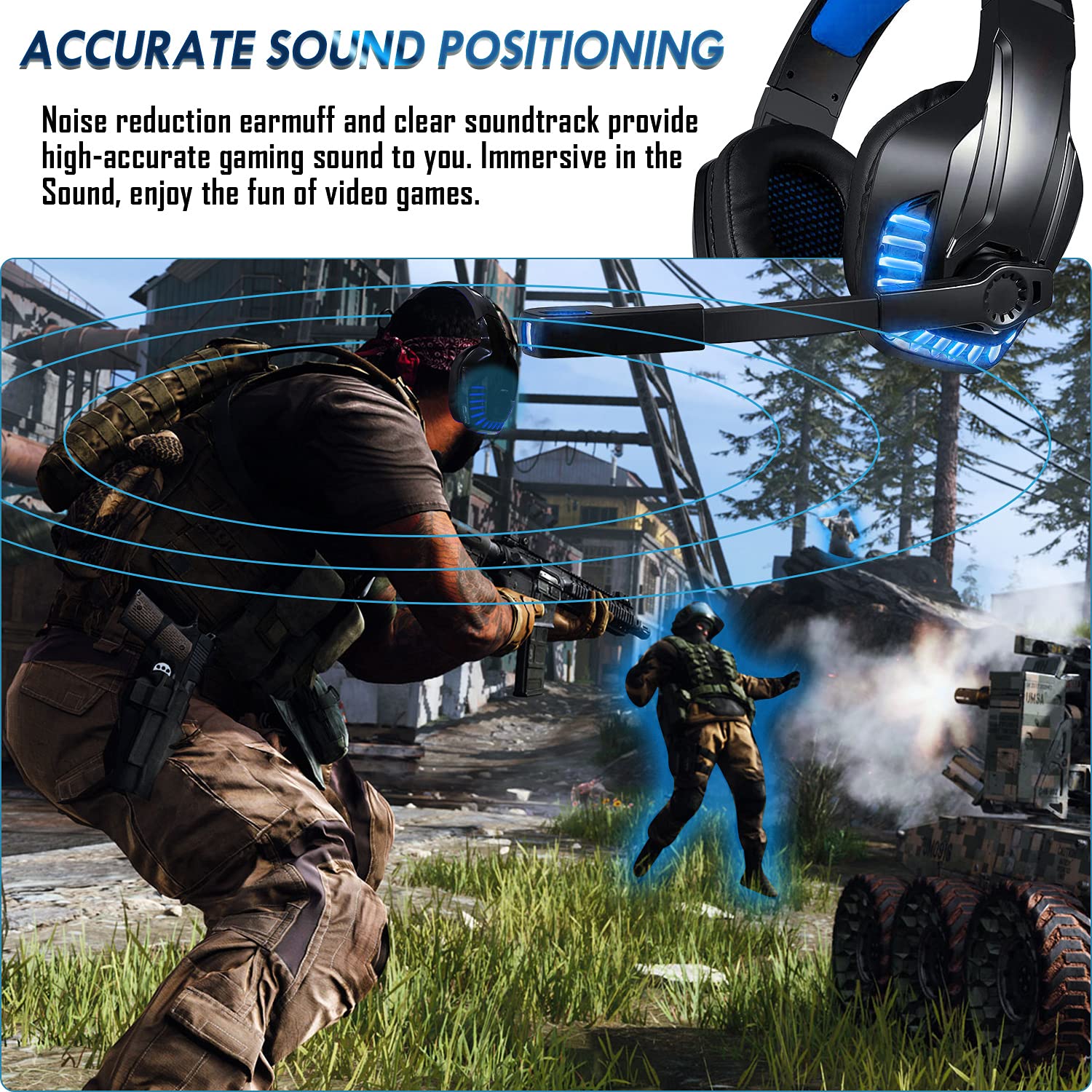GALOPAR Stereo Gaming Headset for PC, PS4, Xbox One, 3D Surround Sound Headset with Noise Canceling Mic LED Light, Over-Ear Headphones Compatible with PS4, Xbox One, Switch, PC, Mac, Laptop