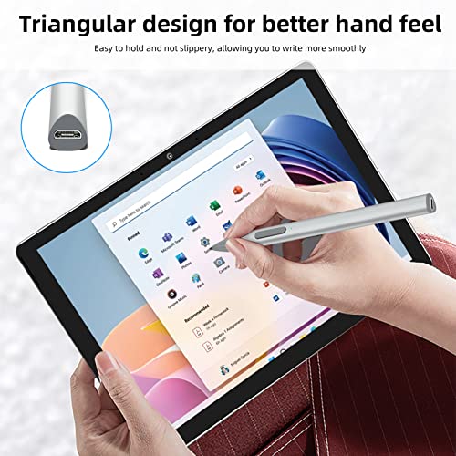 SSS·GRGB Stylus Pen for Microsoft Surface Pro9/8/X/7/6/5/4/3 Surface Go 3/2/1 Surface 3/Laptop/Studio/Book 4/3/2/1 with 4096 Tilt Pressure Palm Rejection Magnetic Attachment Rechargeable, Silver