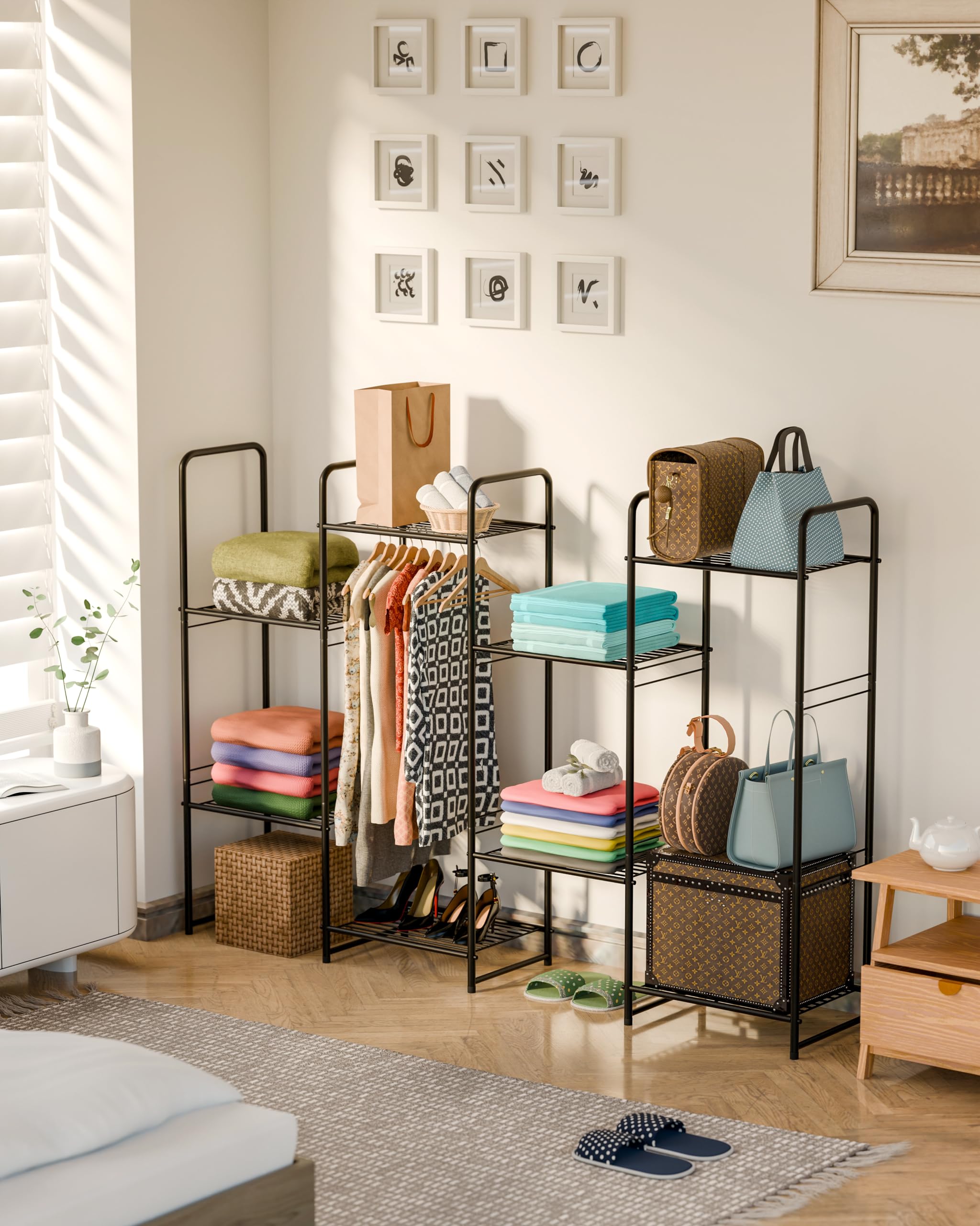 GEORIS 5- Tier Heavy Duty Wire Shelving Storage Rack | Modern Bathroom Shelf | Stackable Plant Standing Shelf Unit | Perfect for Kitchen, Living Room, Balcony | Black