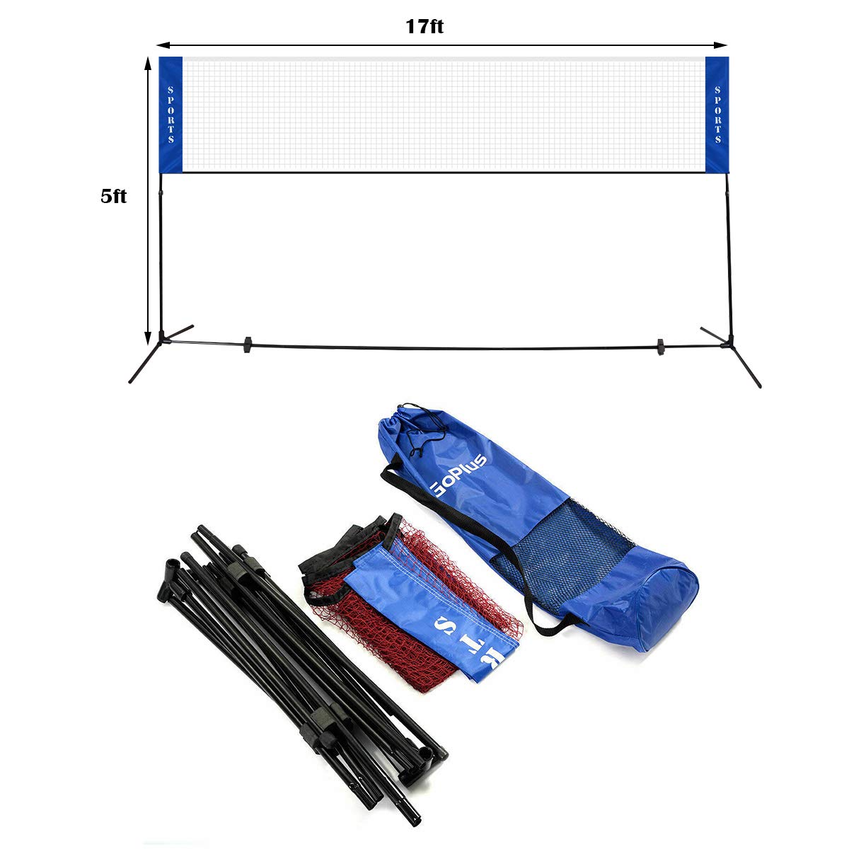Goplus 17' x 5' Portable Badminton Net, 2.5' /5' Two Height Adjustable Outdoor Badminton Tennis Net Set Competition Training Net with Stand and Carrying Bag