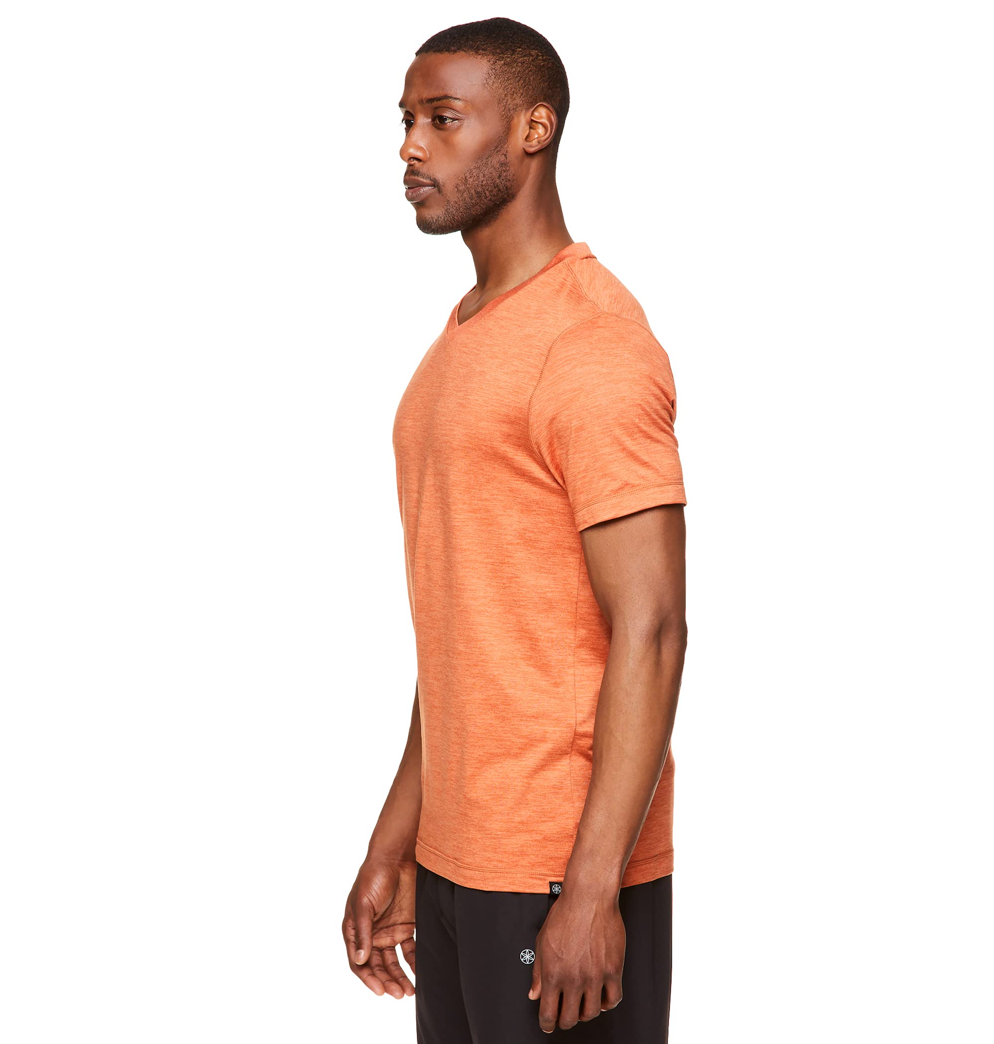 Gaiam Men's V-Neck Yoga T-Shirt - Moisture Wicking Gym Training and Workout Shirt - Everyday Autumn Leaf Heather, Medium