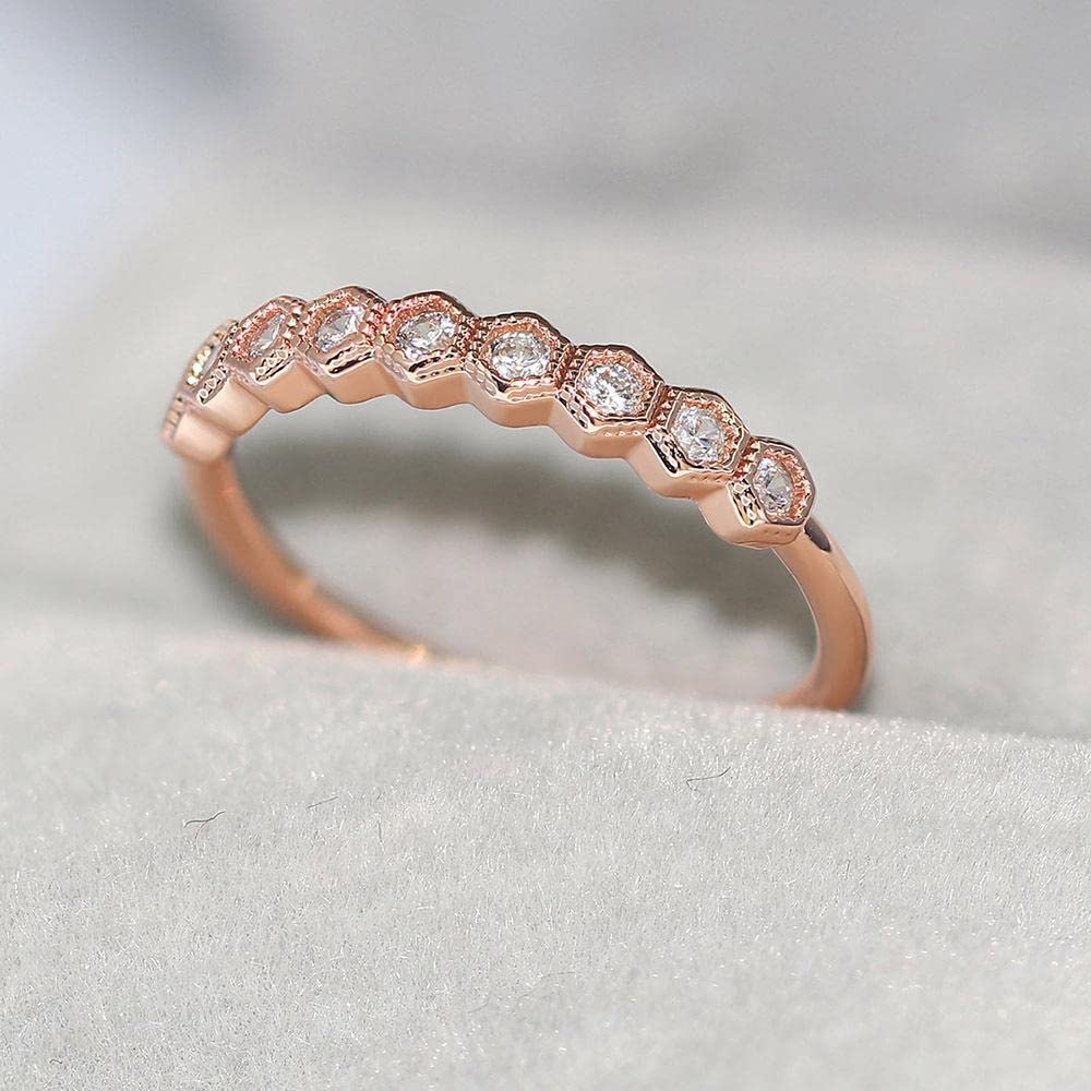 GALANI 18K Rose Gold Plated Eternity Engagement Ring Set Zirconia Stacking Rings for Women Size 6