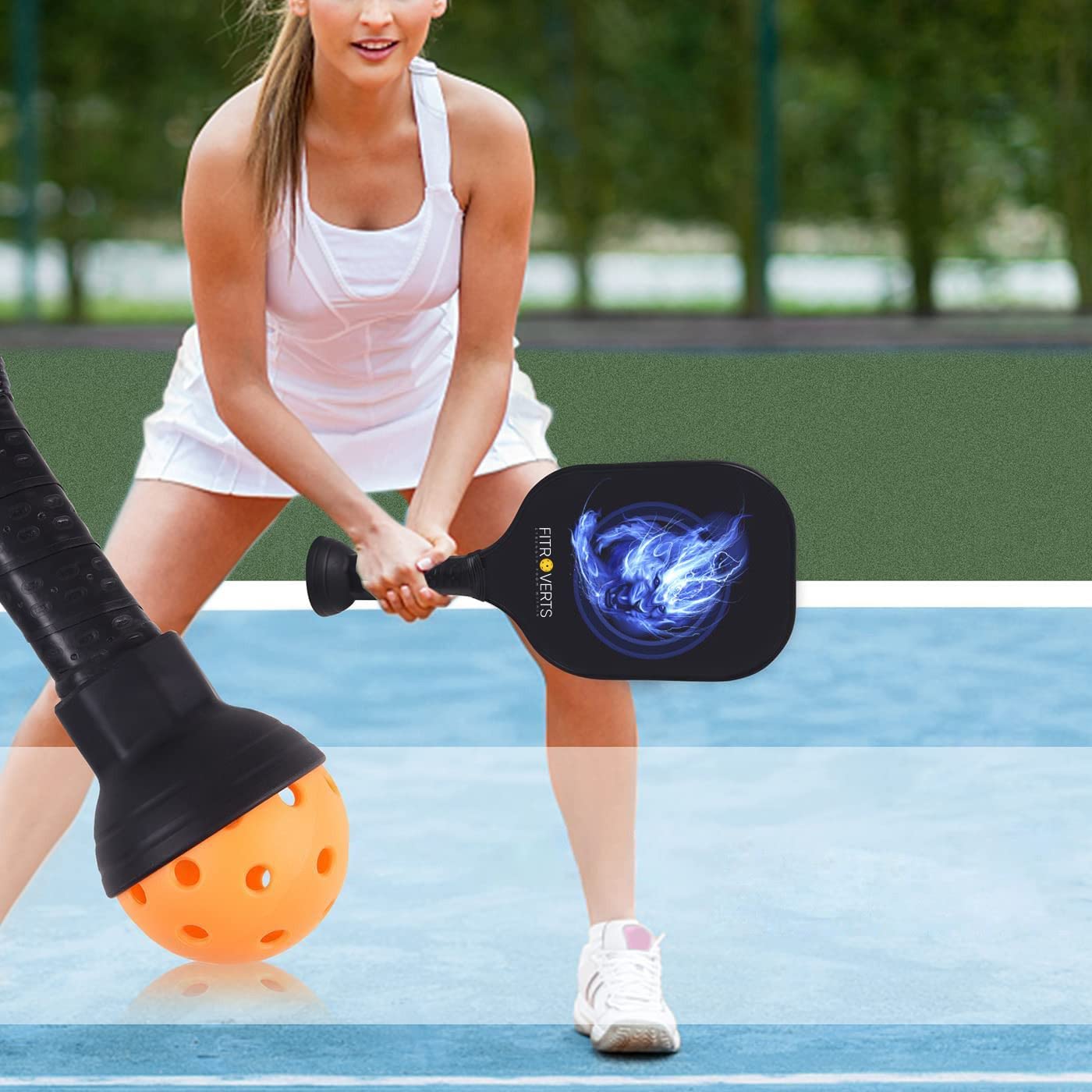 FITROVERTS Pickleball Retriever ◆ Small Accessory That Easily Attaches to Most Pickleball Paddles and Aids in Picking Up Pickleballs Without Having to Bend Over
