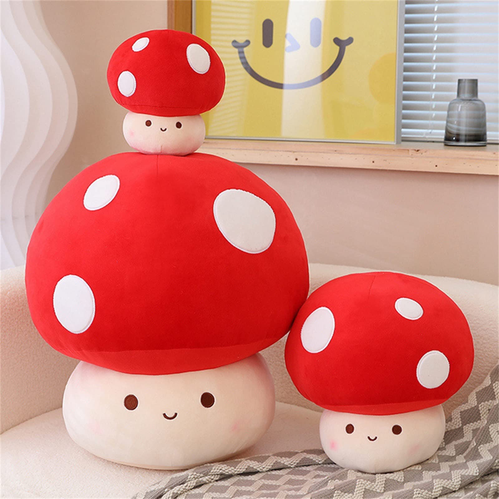 HappyLickdog 9 inch Mushroom Plush,Mushroom Plush Toy,Kawaii Mushroom Stuffed (Red)