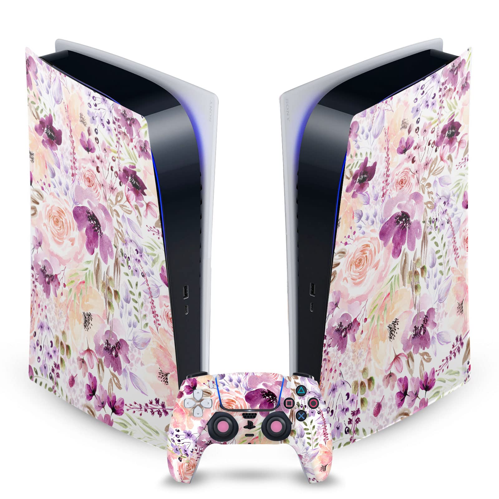Floral Chaos Art Mix Matte Vinyl Faceplate Sticker Gaming Skin Case Cover Compatible with Sony Playstation 5 PS5 Digital Edition Console and DualSense Controller