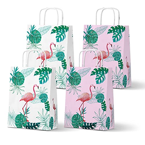 KALEFO 24PCS Luau Party Supplies Flamingo Party Favors Treat Bags Summer Tropical Palm Leaves Hawaii Paper Gift Bags