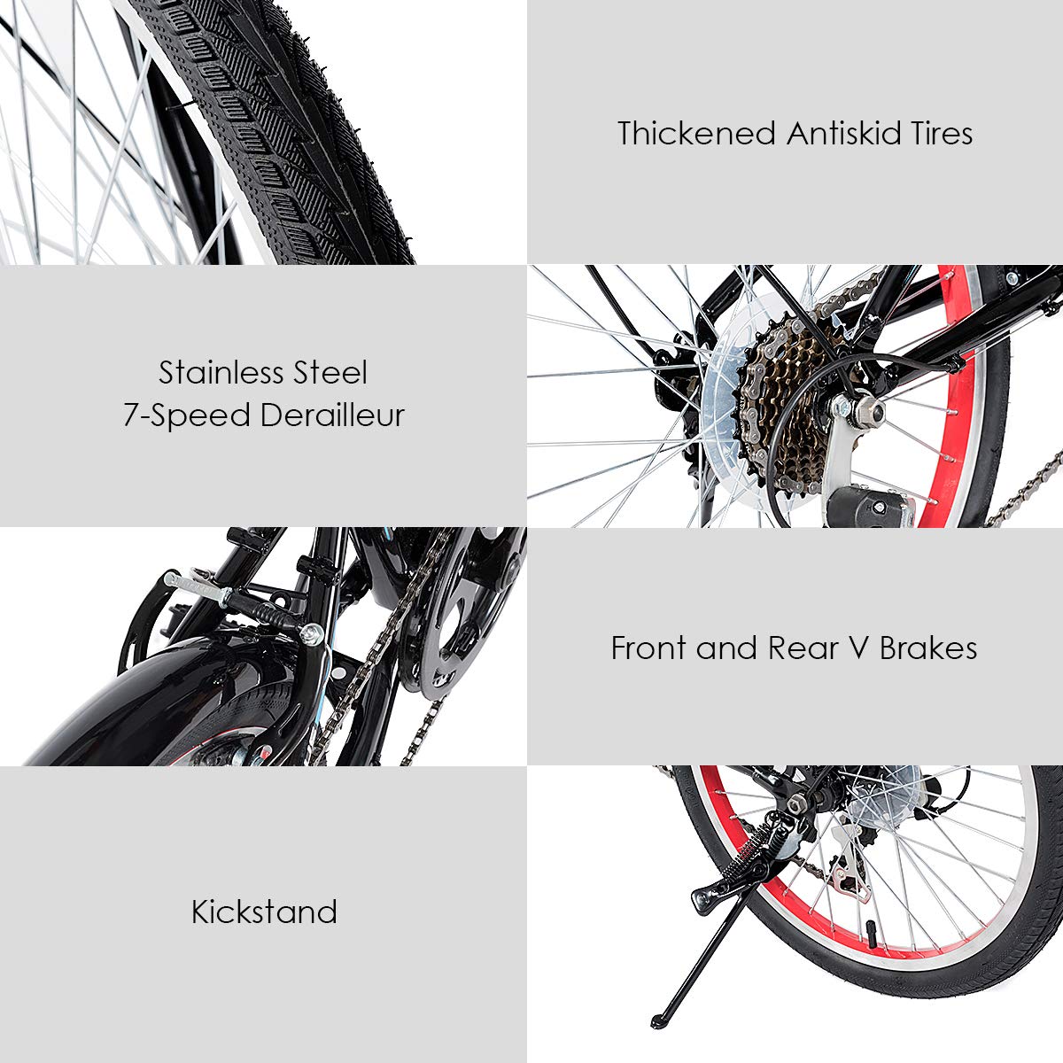 Goplus 20'' Folding Bike, 7 Speed Shimano Gears, Lightweight Iron Frame, Foldable Compact Bicycle with Anti-Skid and Wear-Resistant Tire for Adults (U-Shape Crossbar)