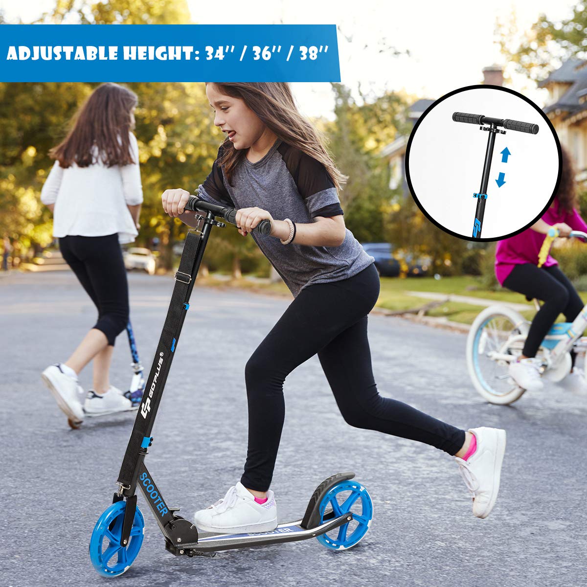Goplus Folding Kick Scooter for Kids and Teens, 2 Flash Wheels Scooter with 3-Level Adjustable Handlebar, Rear Foot Brake, Aluminum Deck, Sports Scooter for Ages 7+ (Pink)